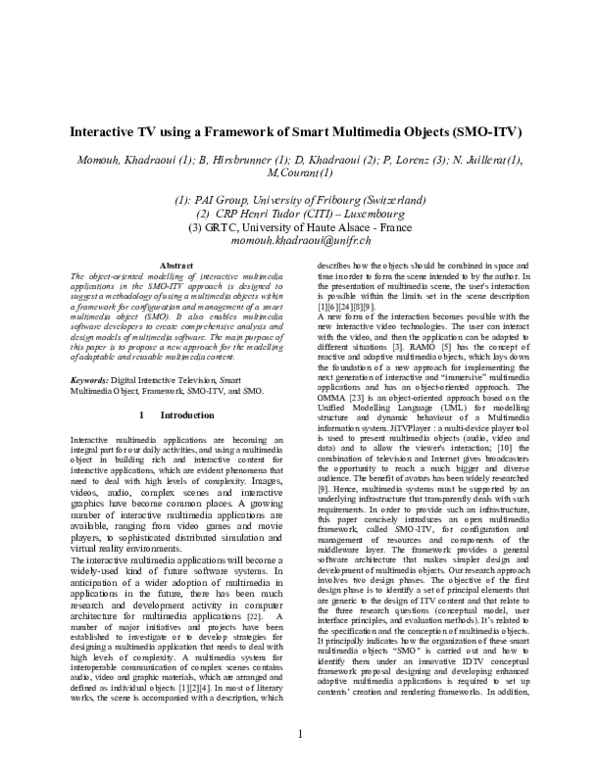 (PDF) Interactive TV using a Framework of Smart Multimedia Objects (SMO-ITV)