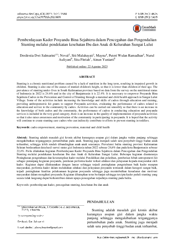 (PDF) Pemberdayaan Kader Posyandu Bina Sejahtera dalam Pencegahan dan Pengendalian Stunting ...