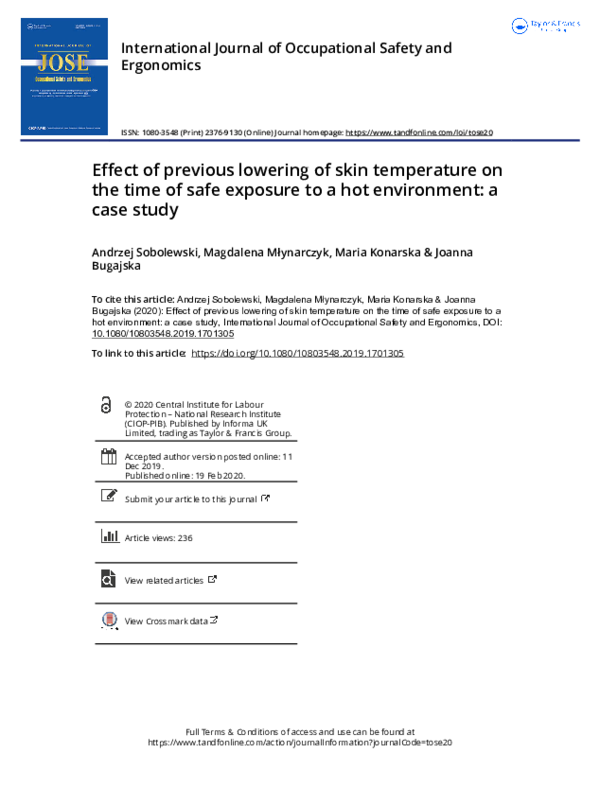 Effect of previous lowering of skin temperature on the time of safe ...