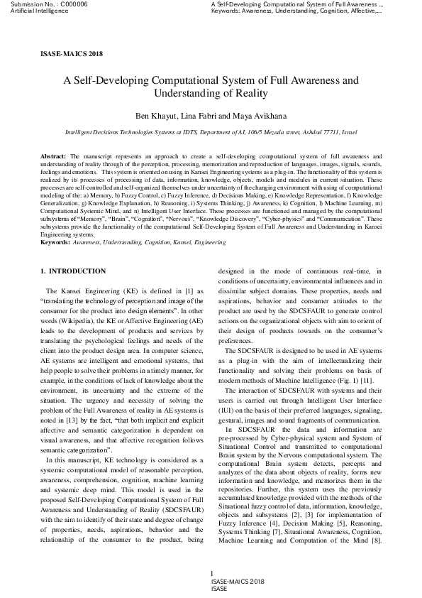 (PDF) A Self-Developing Computational System of Full Awareness and Understanding of Reality