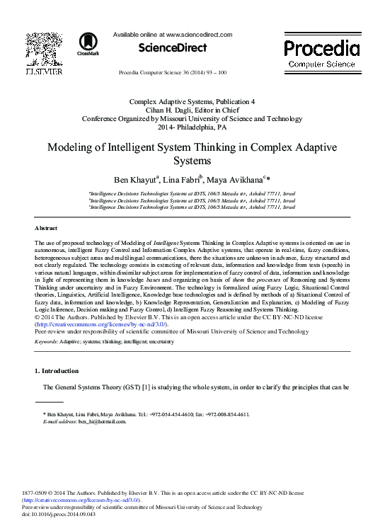 (PDF) Modeling of Intelligent System Thinking in Complex Adaptive Systems