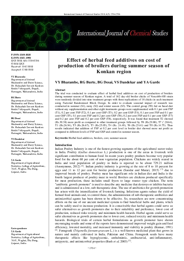 (PDF) Effect of herbal feed additives on cost of production of broilers during summer season of ...