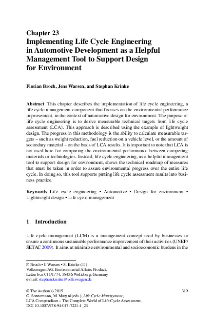 (PDF) Implementing Life Cycle Engineering in Automotive Development as a Helpful Management Tool ...