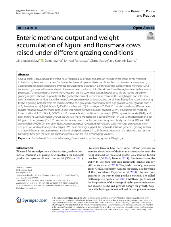 (PDF) Enteric methane output and weight accumulation of Nguni and ...