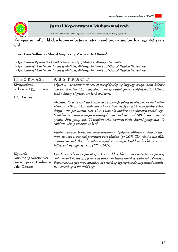(PDF) Comparison of Child Development Between Aterm and Premature Birth ...