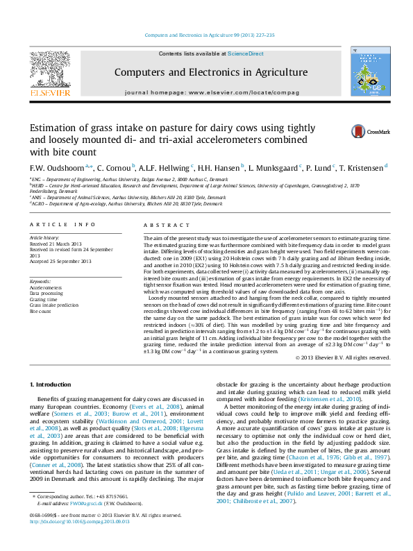 (PDF) Estimation of grass intake on pasture for dairy cows using ...