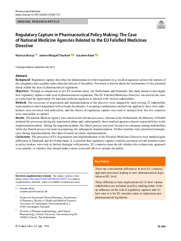 (PDF) Regulatory Capture in Pharmaceutical Policy Making: The Case of ...