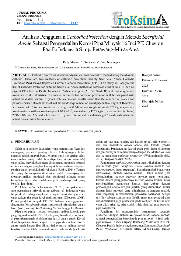(PDF) Analisis Penggunaan Cathodic Protection dengan Metode Sacrificial ...