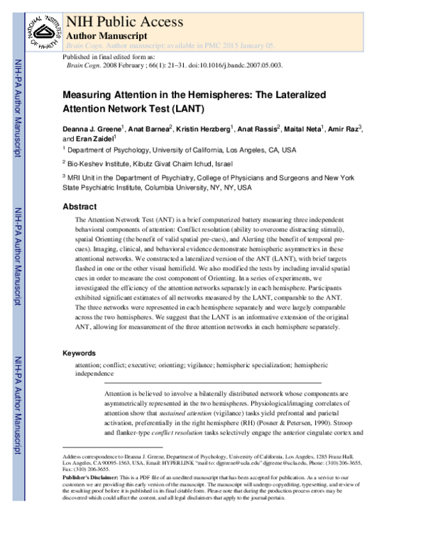 (PDF) Measuring attention in the hemispheres: The lateralized attention ...