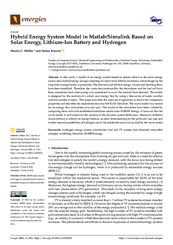 (PDF) Hybrid Energy System Model in Matlab/Simulink Based on Solar Energy, Lithium-Ion Battery ...