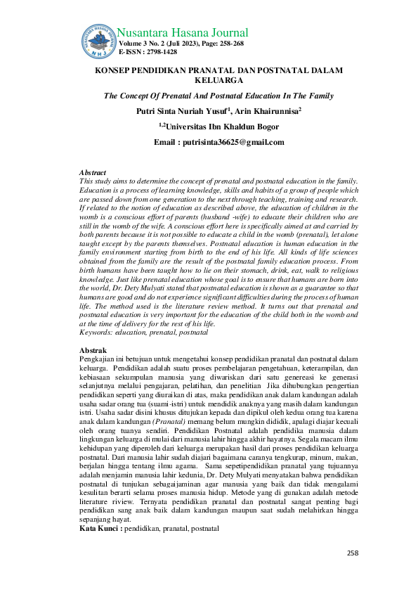 (PDF) Konsep Pendidikan Pranatal Dan Postnatal Dalam Keluarga | Arin ...