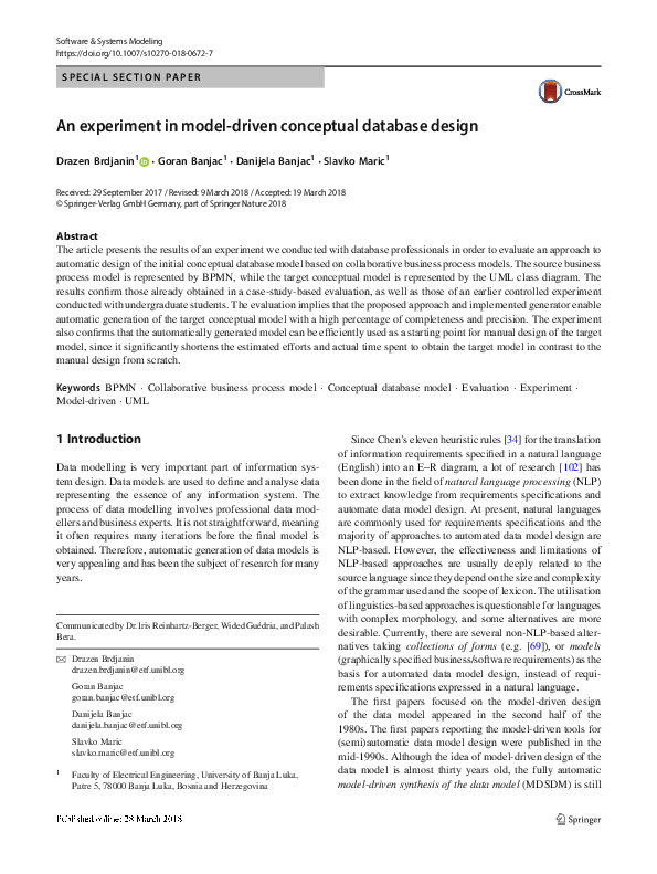 An experiment in model-driven conceptual database design