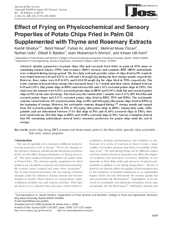 (PDF) Effect of Frying on Physicochemical and Sensory Properties of ...