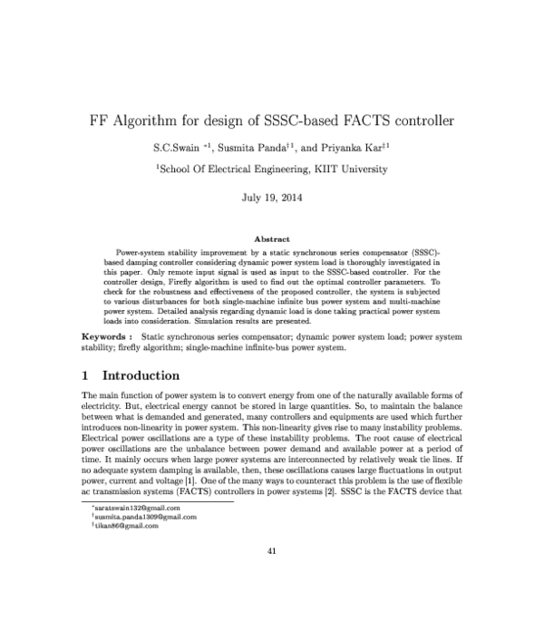 Pdf Ff Algorithm For Design Of Sssc Based Facts Controller Priyanka