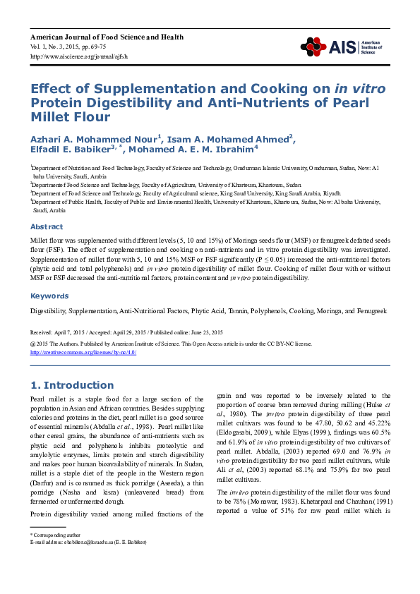 (PDF) Effect of supplementation and cooking on in vitro protein ...