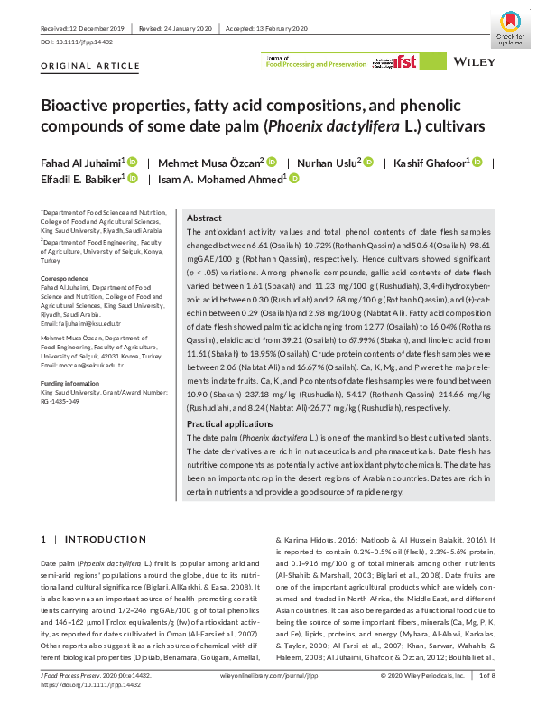 Pdf Bioactive Properties Fatty Acid Compositions And Phenolic