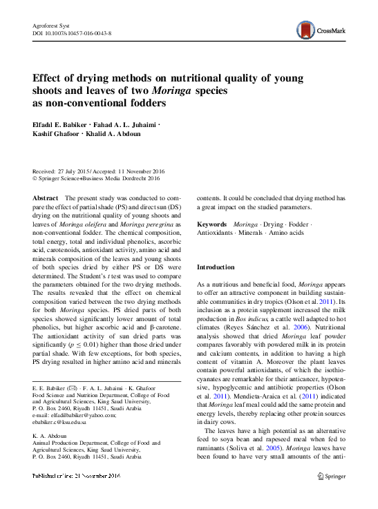 Pdf Effect Of Drying Methods On Nutritional Quality Of Young Shoots