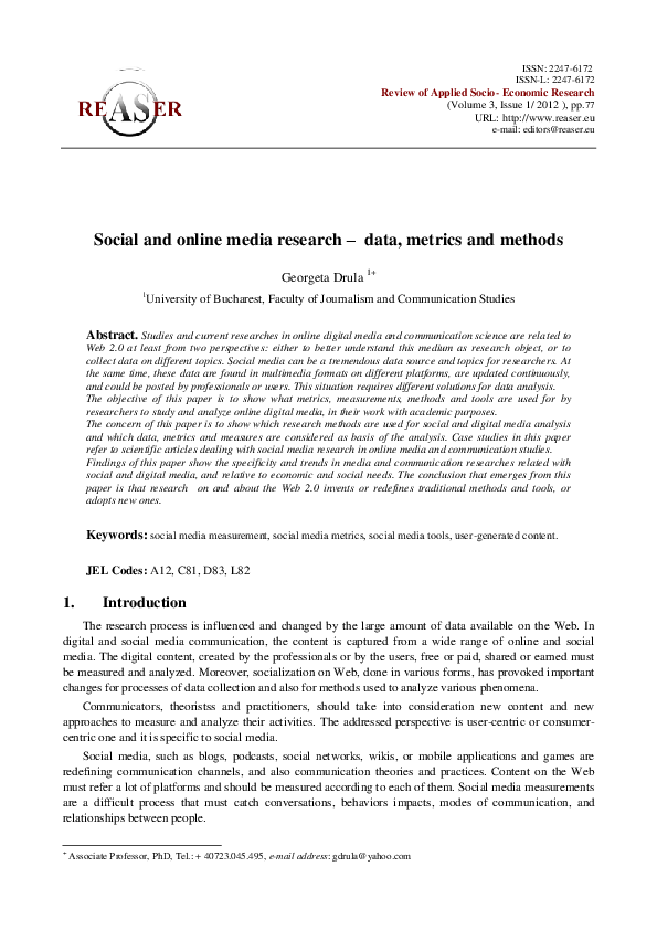 (PDF) Social and online media research – data, metrics and methods