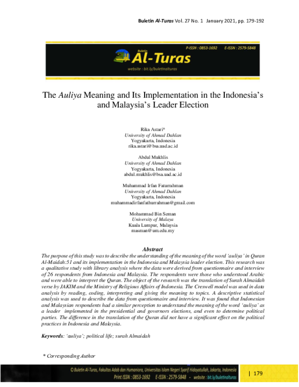 (PDF) The Auliya Meaning and Its Implementation in the Indonesia’s and ...