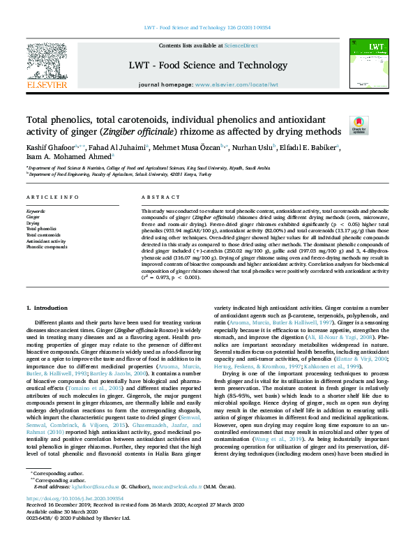 (PDF) Total phenolics, total carotenoids, individual phenolics and ...