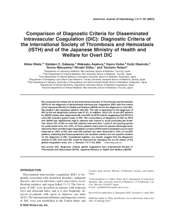 (PDF) Comparison of diagnostic criteria for disseminated intravascular ...