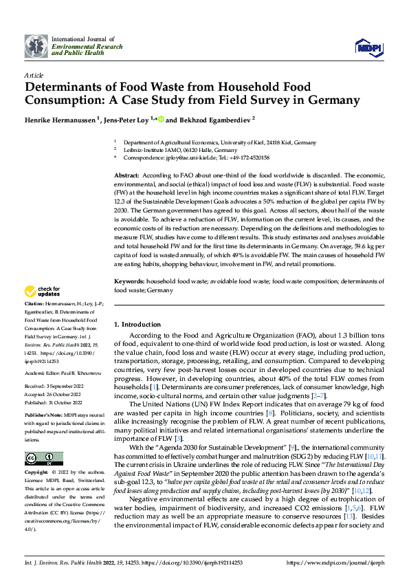 (PDF) Determinants of Food Waste from Household Food Consumption: A ...