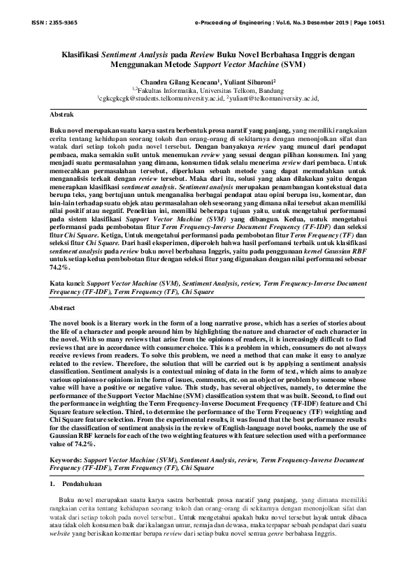 Pdf Klasifikasi Sentiment Analysis Pada Review Buku Novel Berbahasa Inggris Dengan Menggunakan