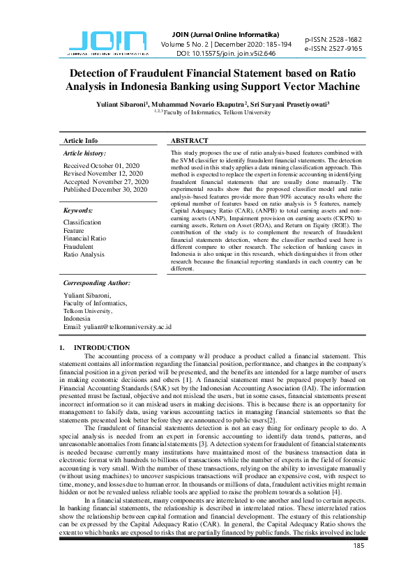 (PDF) Fraudulent Financial Statement Detection in Indonesia Banks Using SVM