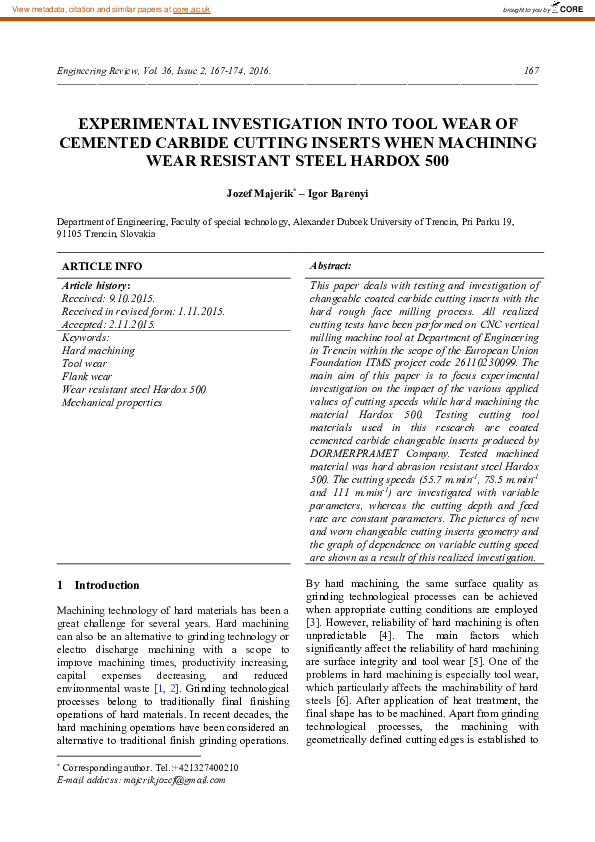 (PDF) Experimental investigation into tool wear of cemented carbide ...