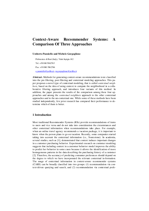 (PDF) Context-Aware Recommender Systems: A Comparison Of Three Approaches