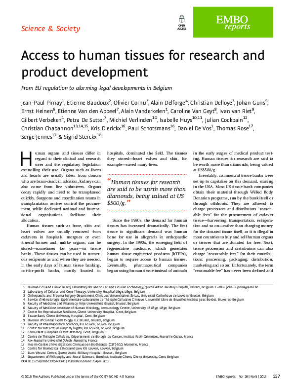 (PDF) Access to human tissues for research and product development