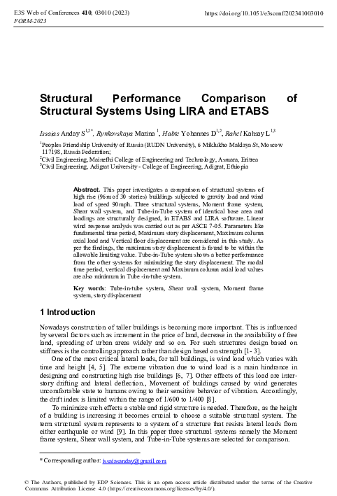 (PDF) Structural Performance Comparison of Structural Systems Using LIRA and ETABS