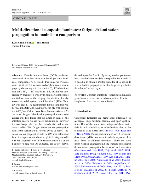 Pdf Multi Directional Composite Laminates Fatigue Delamination Propagation In Mode I—a Comparison