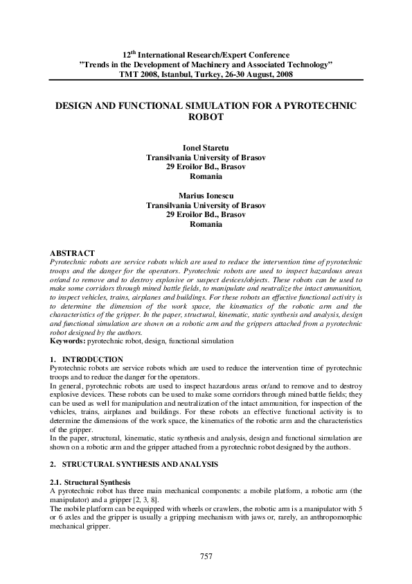 (PDF) Design and Functional Simulation for a Pyrotechnic Robot