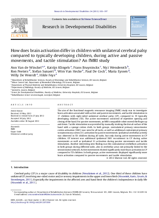 (PDF) How does brain activation differ in children with unilateral ...
