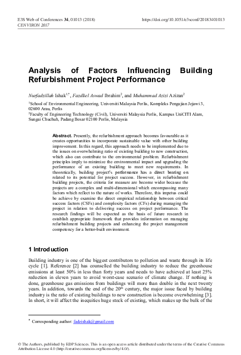 (PDF) Analysis of Factors Influencing Building Refurbishment Project ...