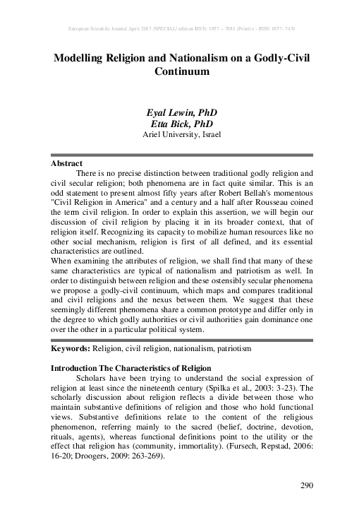 (PDF) Modelling Religion and Nationalism on a Godly-Civil Continuum