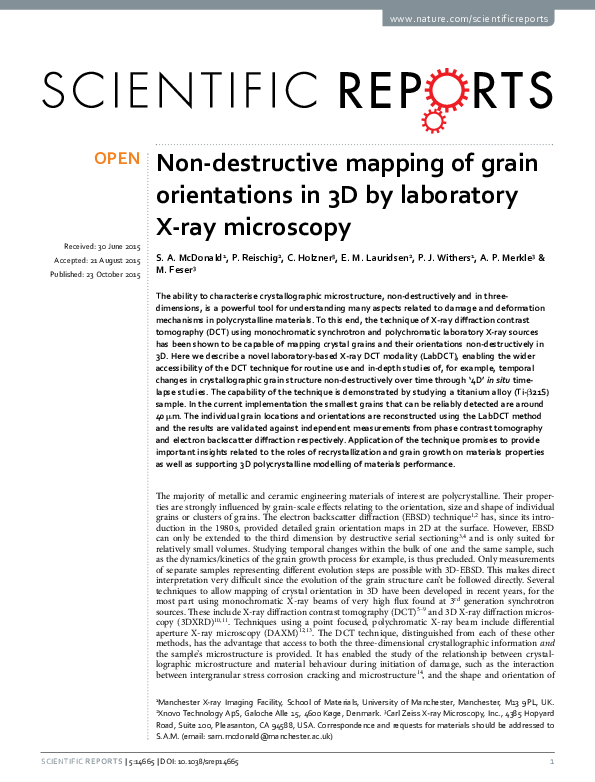 (PDF) Non-destructive mapping of grain orientations in 3D by laboratory X-ray microscopy