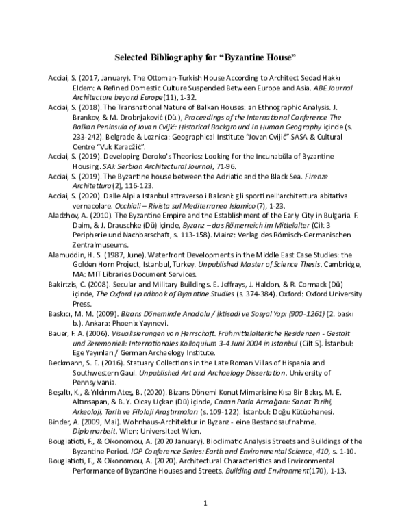 (PDF) Selected Bibliography for Byzantine House