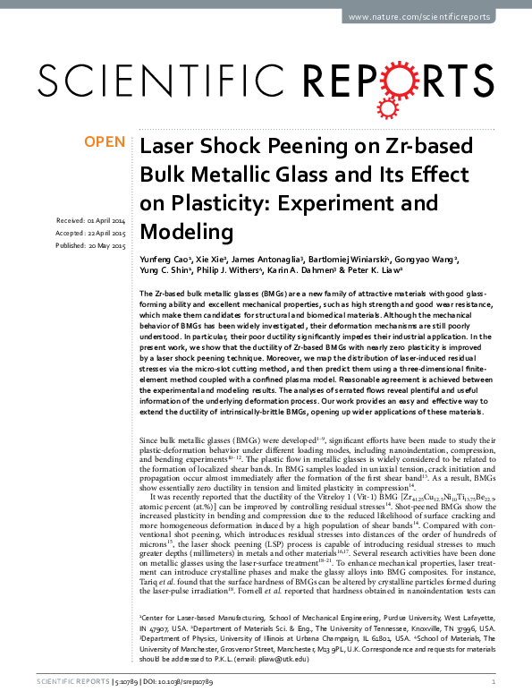 (PDF) Laser Shock Peening on Zr-based Bulk Metallic Glass and Its ...