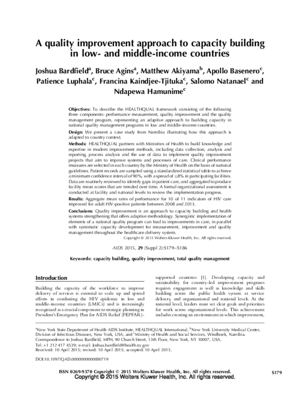 (PDF) A quality improvement approach to capacity building in low- and ...