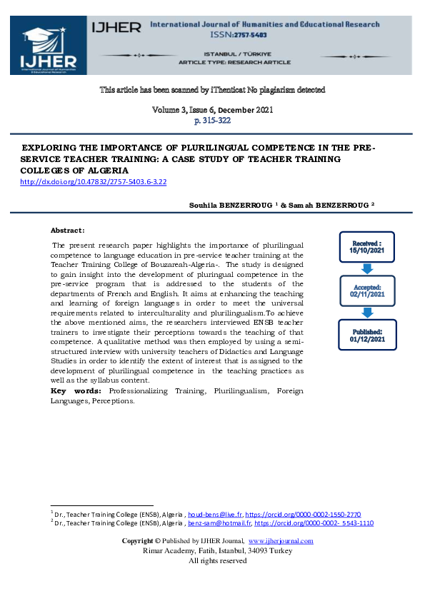 (PDF) Exploring the Importance of Plurilingual Competence in the Pre-Service Teacher Training: A ...