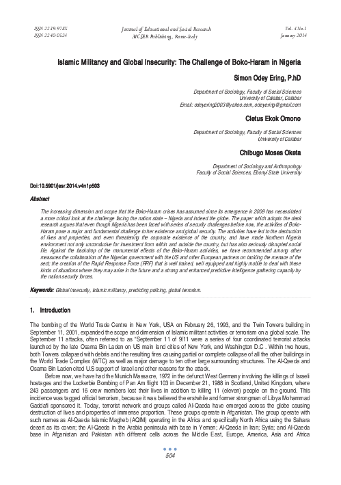 (PDF) Islamic Militancy and Global Insecurity: The Challenge of Boko ...