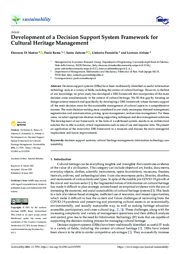 (PDF) Development of a Decision Support System Framework for Cultural ...