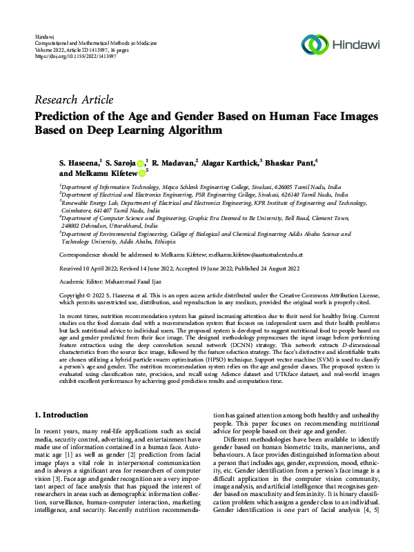 (PDF) Prediction of the Age and Gender Based on Human Face Images Based ...