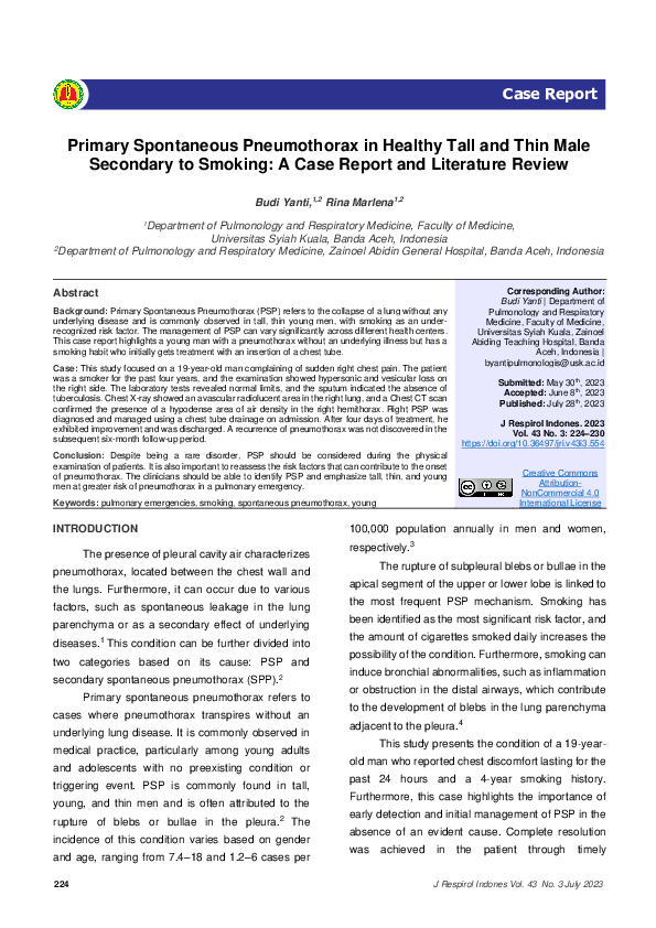 (PDF) Primary Spontaneous Pneumothorax In Healthy Tall and Thin Male ...