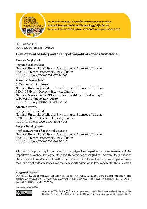 (PDF) Development of safety and quality of propolis as a food raw material