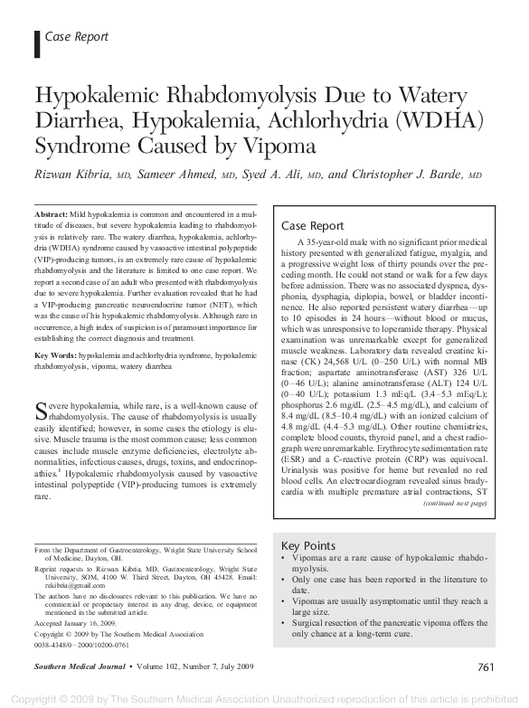 (PDF) Hypokalemic Rhabdomyolysis Due to Watery Diarrhea, Hypokalemia ...