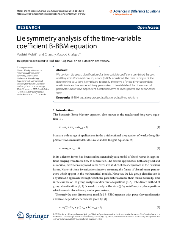 (PDF) Lie symmetry analysis of the time-variable coefficient B-BBM equation