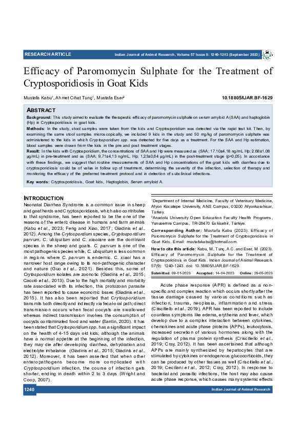 (PDF) Efficacy of Paromomycin Sulphate for the Treatment of ...